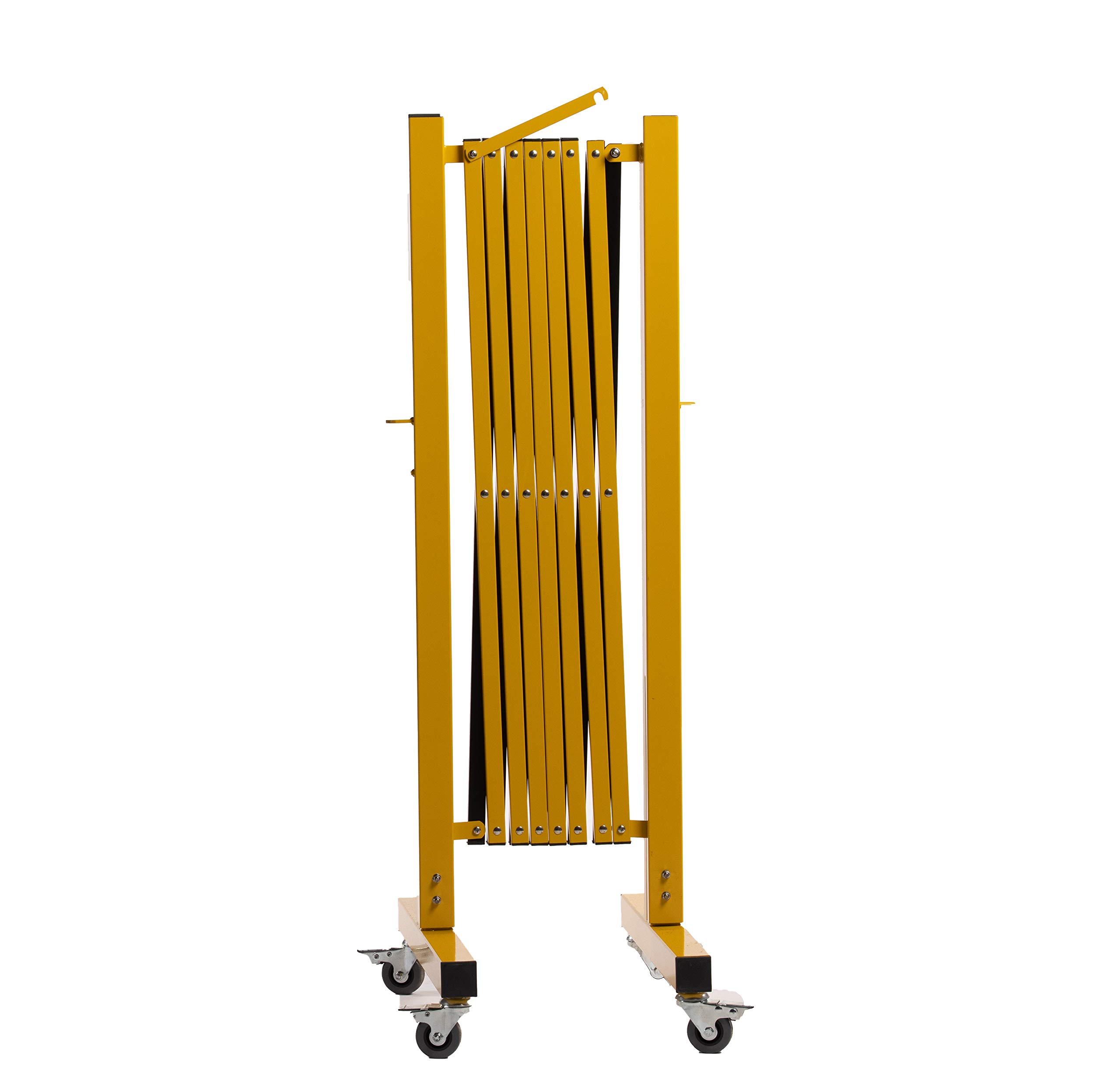 Trafford Industrial Expandable Metal Barricade, 11 Feet, Yellow and Black, Mobile Safety Barrier Gate, Retractable Traffic Fence