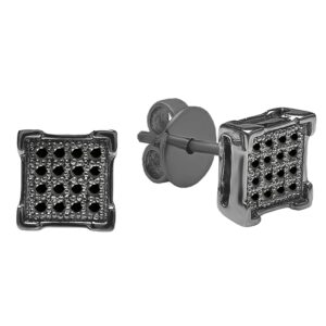 dazzlingrock collection round black diamond cluster square unisex stud earrings (0.10 ctw) in black plated 925 sterling silver in push back