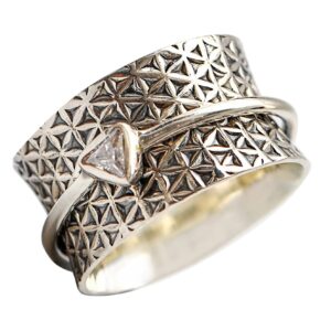 energy stone geometric trillian cubic zirconia silver meditation spinner ring (style us81)(7)