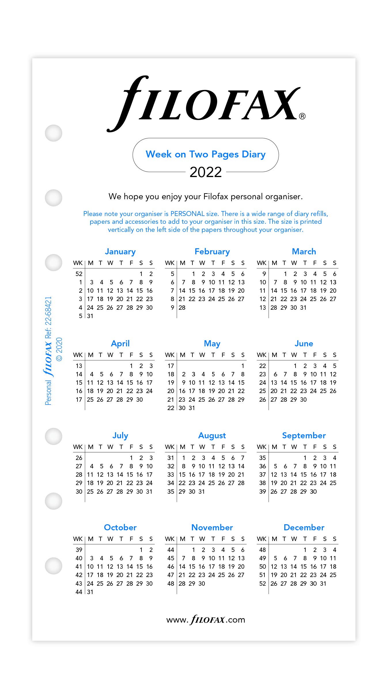 Filofax Personal Week on Two Pages English 2022 Diary