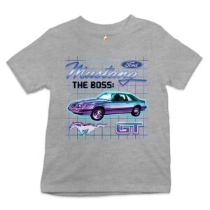 ford mustang gt the boss kid's t-shirt muscle car licensed ford boys girls tee grey small