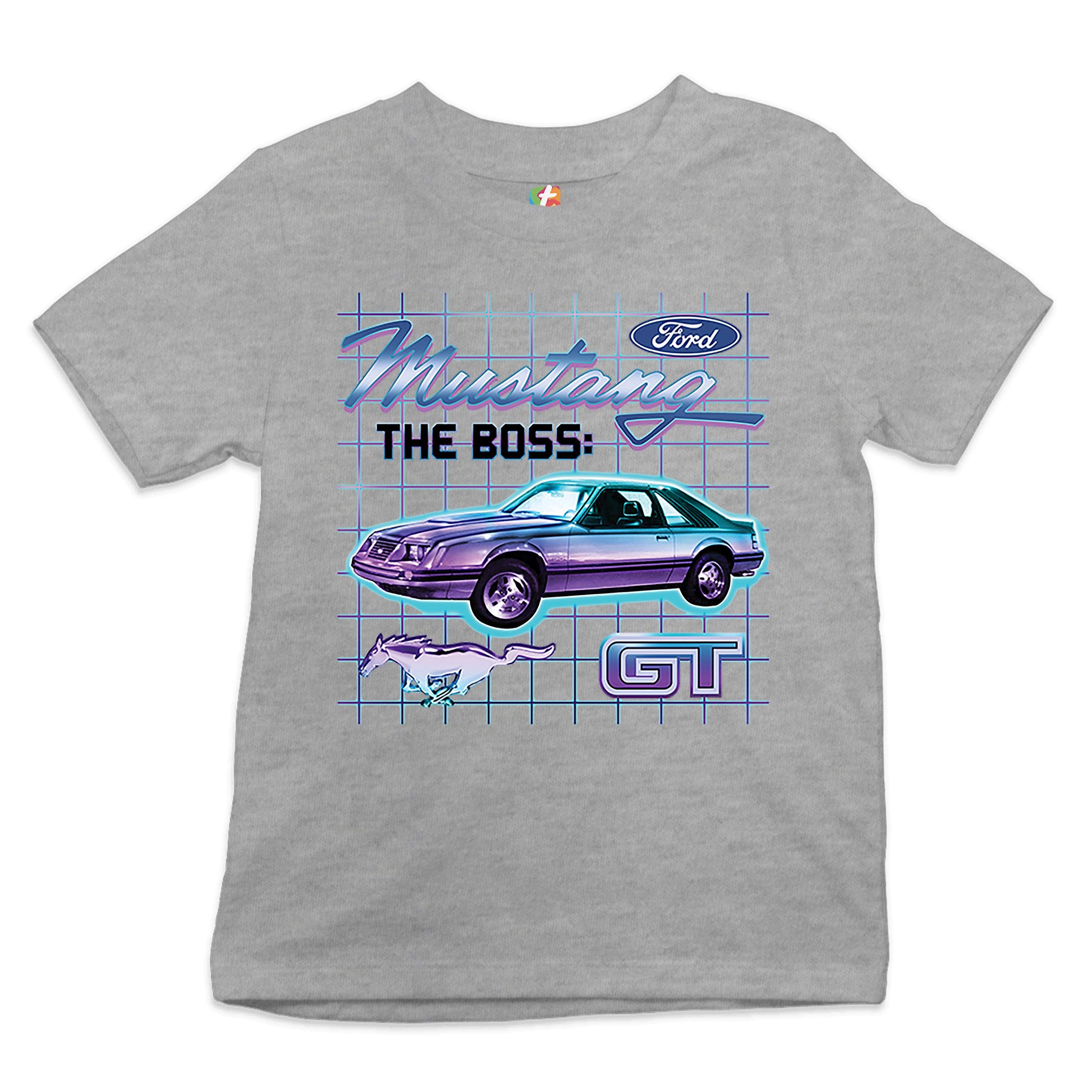 Ford Mustang GT The Boss Kid's T-Shirt Muscle Car Licensed Ford Boys Girls Tee Grey Small