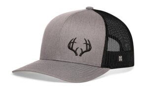 haka buck antler embroidered trucker hat, outdoor hat for men & women, adjustable baseball cap, mesh snapback, golf hat (grey/black)