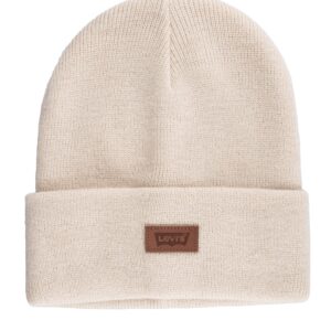 Levi's Unisex Adult All Season Comfy Leather Logo Patch Cuffed Hero Beanie Hat, Cream Solid