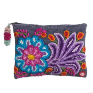 novica artisan hand embroidered alpaca clutch floral in slate from peru wool handbags grey multicolor clutches patternedembroidered ' midnight delight'