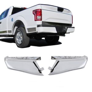 ecotric rear bumper ends caps cover compatible with 2015-2020 ford f150 replacement for fo1102380 w/o park sensor holes chrome steel left & right