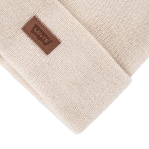 Levi's Unisex Adult All Season Comfy Leather Logo Patch Cuffed Hero Beanie Hat, Cream Solid