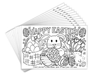 tiny expressions – easter placemats for kids (pack of 12 easter placemats) | bunny coloring activity place mats for kids table | disposable bulk bundle set (12 paper placemats)…