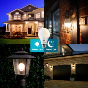 LUXRITE A19 LED Dusk to Dawn Light Bulbs Outdoor Lighting, 60 Watt Equivalent, Enclosed Fixture Rated, Automatic On Off Sensor, 3000K Soft White, 800 Lumens, Damp Rated, E26 Base (2 Pack)