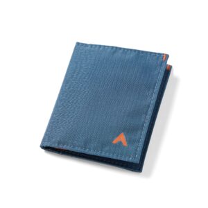 allett hybrid card wallet, indigo blue | nylon, rfid blocking, vertical layout | minimalist, bifold, card holder, water resistant, thin, front pocket | holds 3-10+ cards, cash | made in the usa