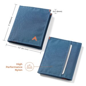 Allett Hybrid Card Wallet, Indigo Blue | Nylon, RFID Blocking, Vertical Layout | Minimalist, Bifold, Card Holder, Water Resistant, Thin, Front Pocket | Holds 3-10+ Cards, Cash | Made in the USA