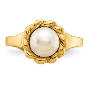 IceCarats 14K Yellow Gold 6mm White Button Freshwater Cultured Pearl Statement Ring Size 7