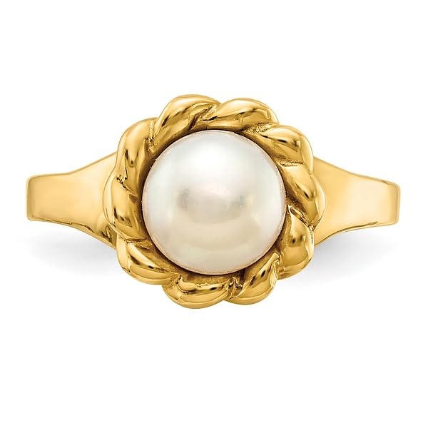 IceCarats 14K Yellow Gold 6mm White Button Freshwater Cultured Pearl Statement Ring Size 7