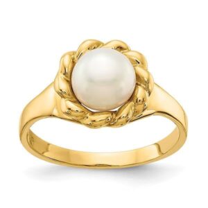 IceCarats 14K Yellow Gold 6mm White Button Freshwater Cultured Pearl Statement Ring Size 7