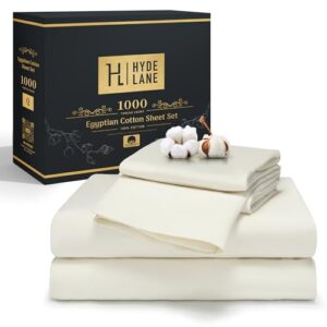 hyde lane luxury 1000 thread count king size bed sheets deep pocket, 100% egyptian cotton sateen weave - superior egyptian quality, very comfy soft & thick heavy, 4 pc sheet set (king, ivory/cream)