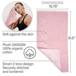 Gym Towel for Sweat - 100% Organic Cotton - Soft and Absorbent Workout Towel for Gym (31.5 X 15.75 inch)- Silver Infused Sports Towel - Yoga and Gym Towel for Women (Pink)