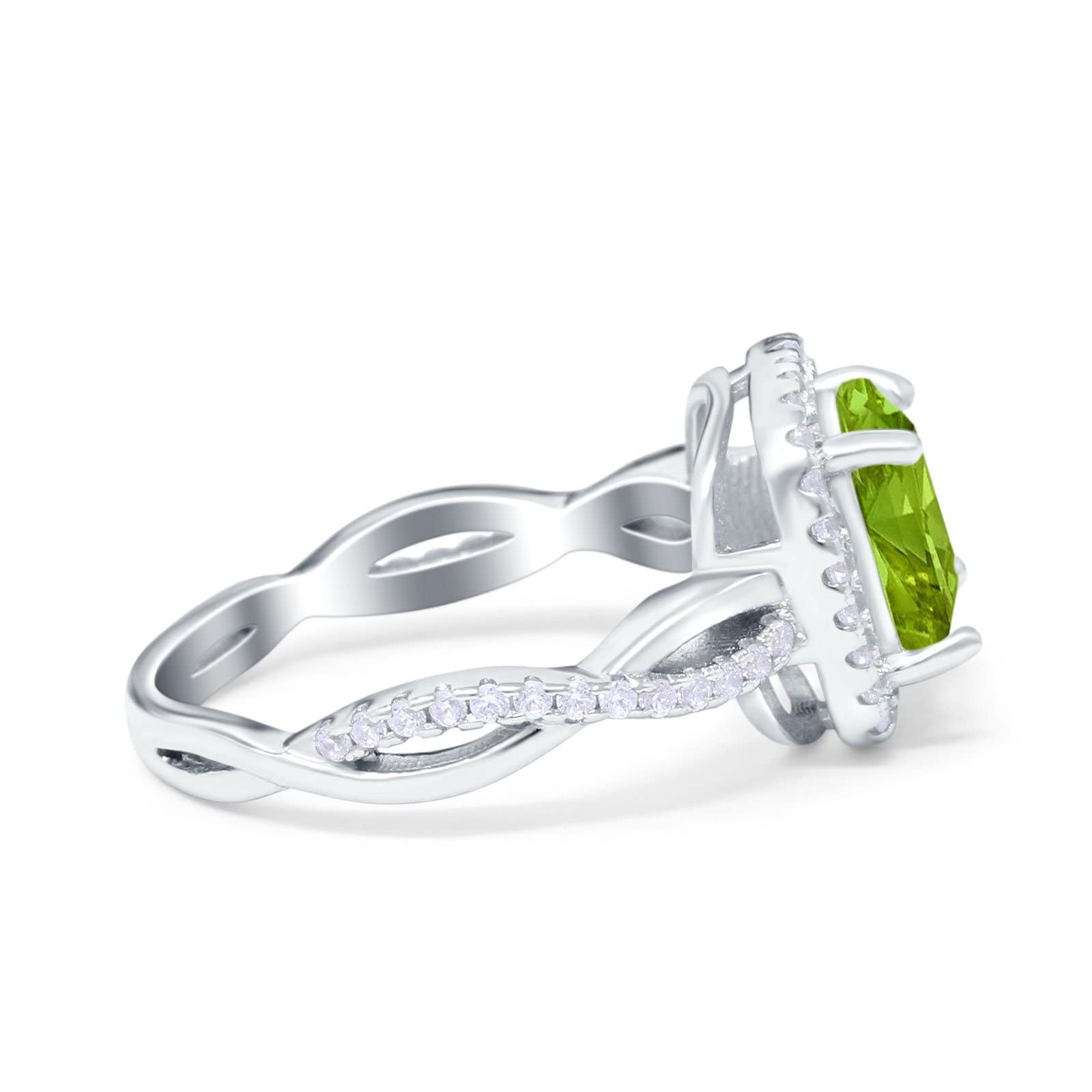 Blue Apple Co. Simulated Peridot Cubic Zirconia Size-8 Infinity Shank Cushion Cut Art Deco Halo Engagement Ring Round Simulated CZ 925 Sterling Silver