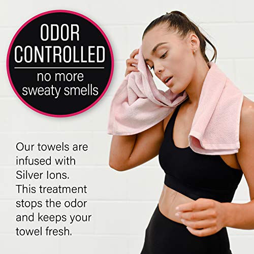 Gym Towel for Sweat - 100% Organic Cotton - Soft and Absorbent Workout Towel for Gym (31.5 X 15.75 inch)- Silver Infused Sports Towel - Yoga and Gym Towel for Women (Pink)