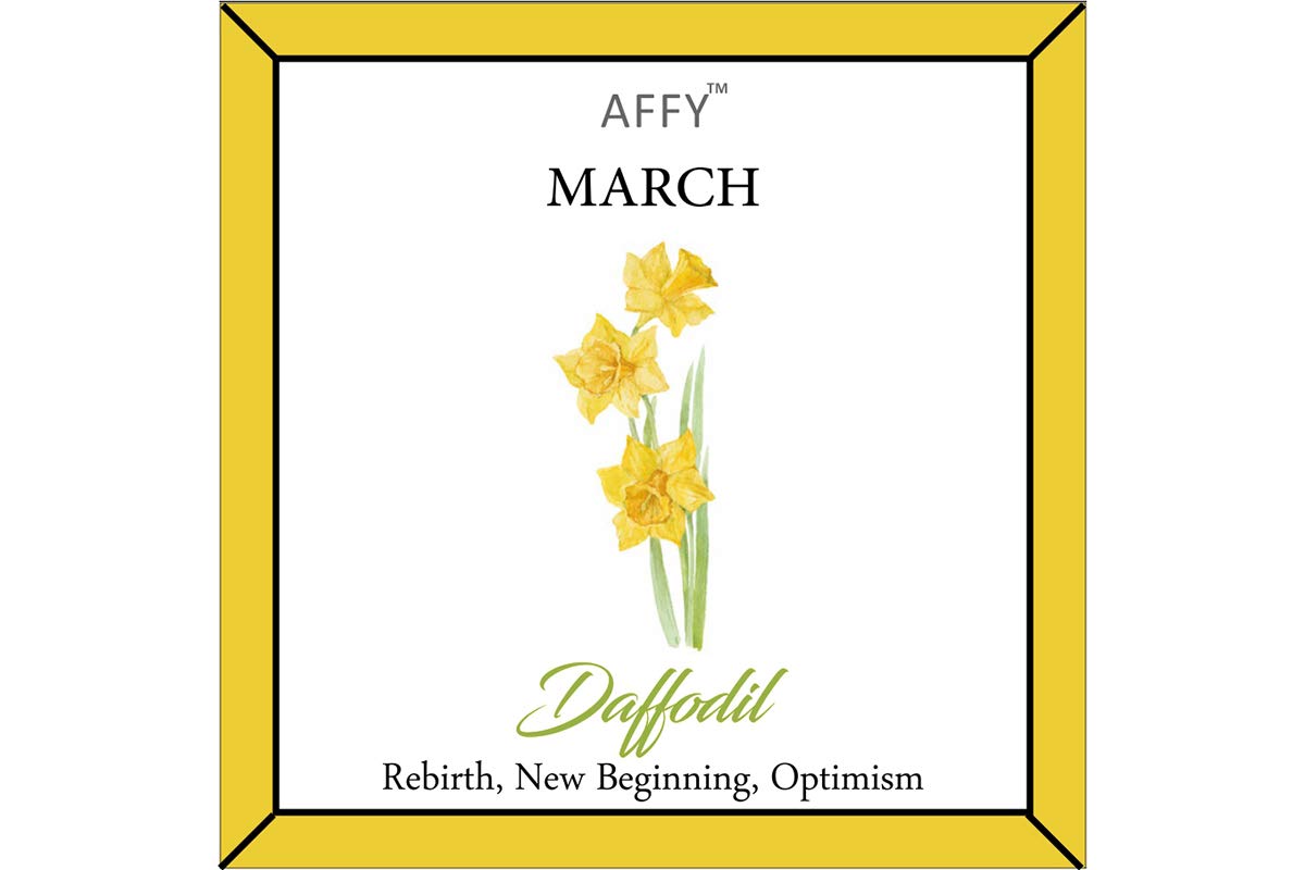 AFFY March Birth Month Daffodil Flower Disc Pendant Necklace In 18k Yellow Gold Plated Jewelry for Womens 18" Chain