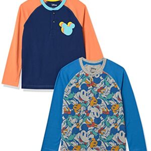 Amazon Essentials Disney | Marvel | Star Wars Boys' Long-Sleeve Henley T-Shirts, Pack of 2, Mickey Jumble, Medium