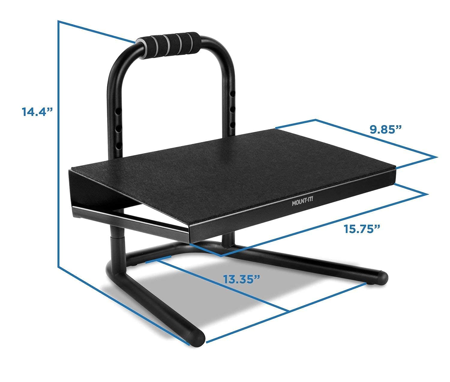 Mount-It! Mobile Standing Desk, Height Adjustable Stand Up Computer Work Station and Height Adjustable Foot Rest with Handle, Six Height Settings, and Anti-Slip Padded Surface