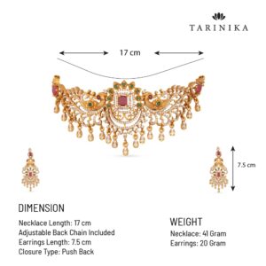 TARINIKA Antique Gold Plated Anuradha Choker Set with Peacock Design - Indian Jewelry Sets for Women | Perfect for Ethnic Occasions | Traditional Indian Choker Jewelry set | 1 Year Warranty*