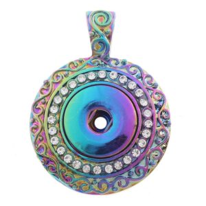 my prime gifts interchangeable snap jewelry round shape rhinestone rainbow oil slick bail pendant fits 18-20mm standard size ginger style charms, rainbow, white, clear (gjp4105)