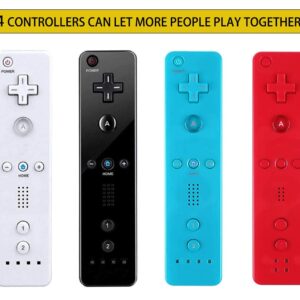 PGYFDAL 4 Packs Classic Remote Controller Compatible for Wii Wii U Console, Gamepad with Soft Silicone Sleeve and Wrist Strap (Black+White+Red+Blue)