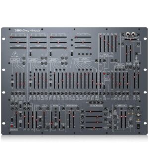 behringer 2600 gray meanie special edition semi-modular analog synthesizer with 3 vcos, multi-mode vcf and spring reverb in 8u rack-mount format