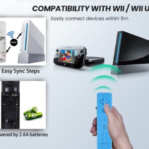 PGYFDAL 4 Packs Classic Remote Controller Compatible for Wii Wii U Console, Gamepad with Soft Silicone Sleeve and Wrist Strap (Black+White+Red+Blue)