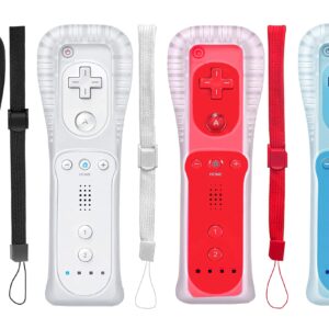 PGYFDAL 4 Packs Classic Remote Controller Compatible for Wii Wii U Console, Gamepad with Soft Silicone Sleeve and Wrist Strap (Black+White+Red+Blue)