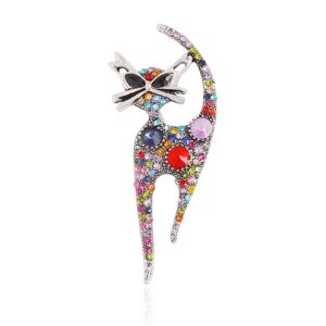 hafilo vintage austrian crystal rhinestones bizarre cat brooch scarf buckle pin for men women girl fashion personality jewelry