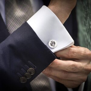 Fleur De Lys Cufflinks and Studs Formal Set Tuxedo in a Presentation Gift Box Black Fleur De Lis Silver Round Wedding