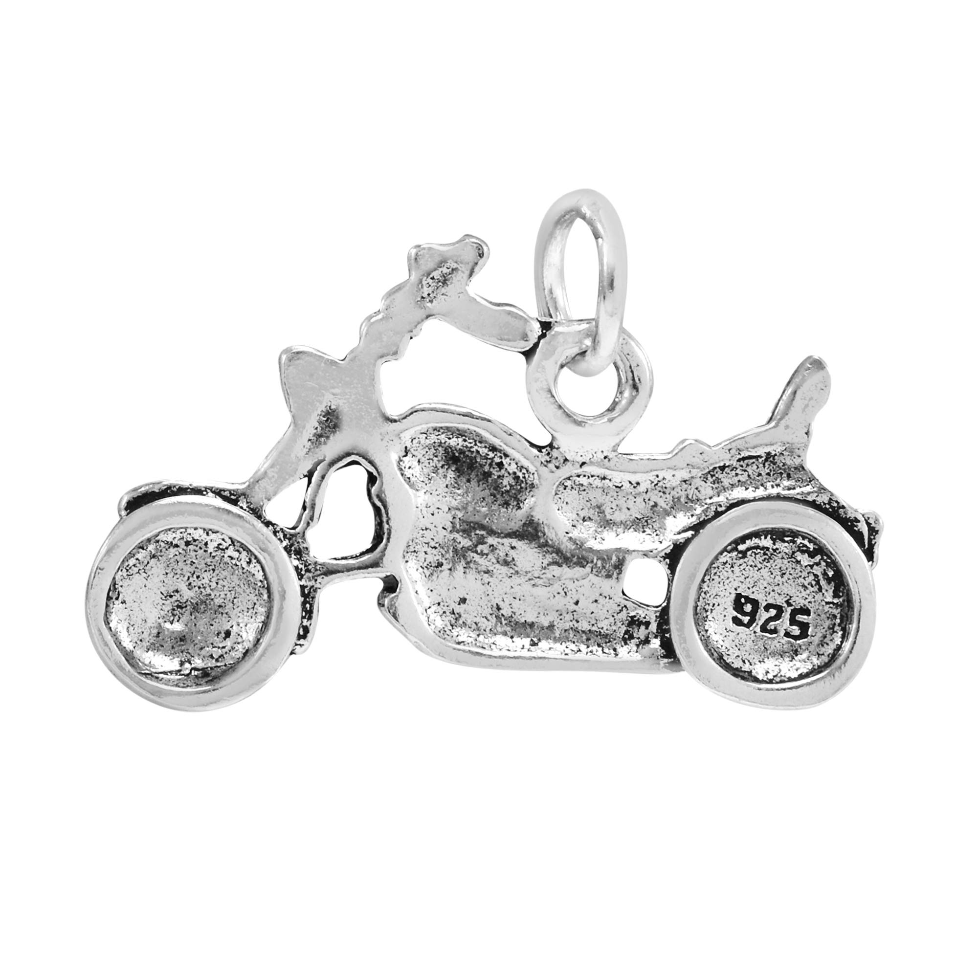 Cool Chopper Motorcycle Detailed .925 Sterling Silver Pendant Charm