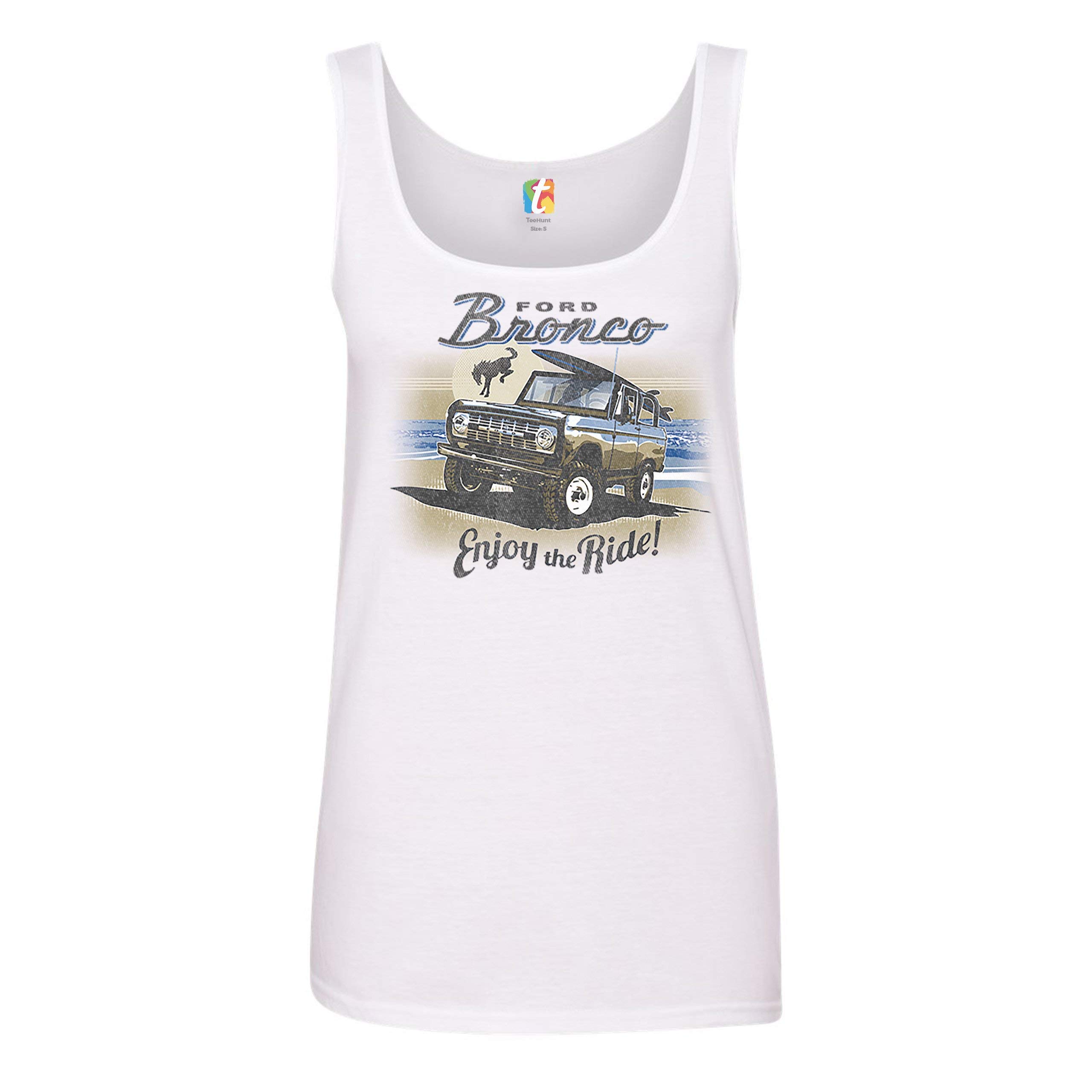 Ford Bronco Women's Tank Top Enjoy The Ride Offroad SUV Licensed Sleeveless White Medium