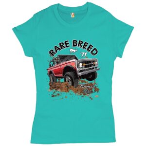 rare breed t-shirt bronco by ford licensed women's tee light blue medium