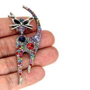 HAFILO vintage Austrian crystal rhinestones bizarre cat brooch scarf buckle pin for men women girl fashion personality jewelry