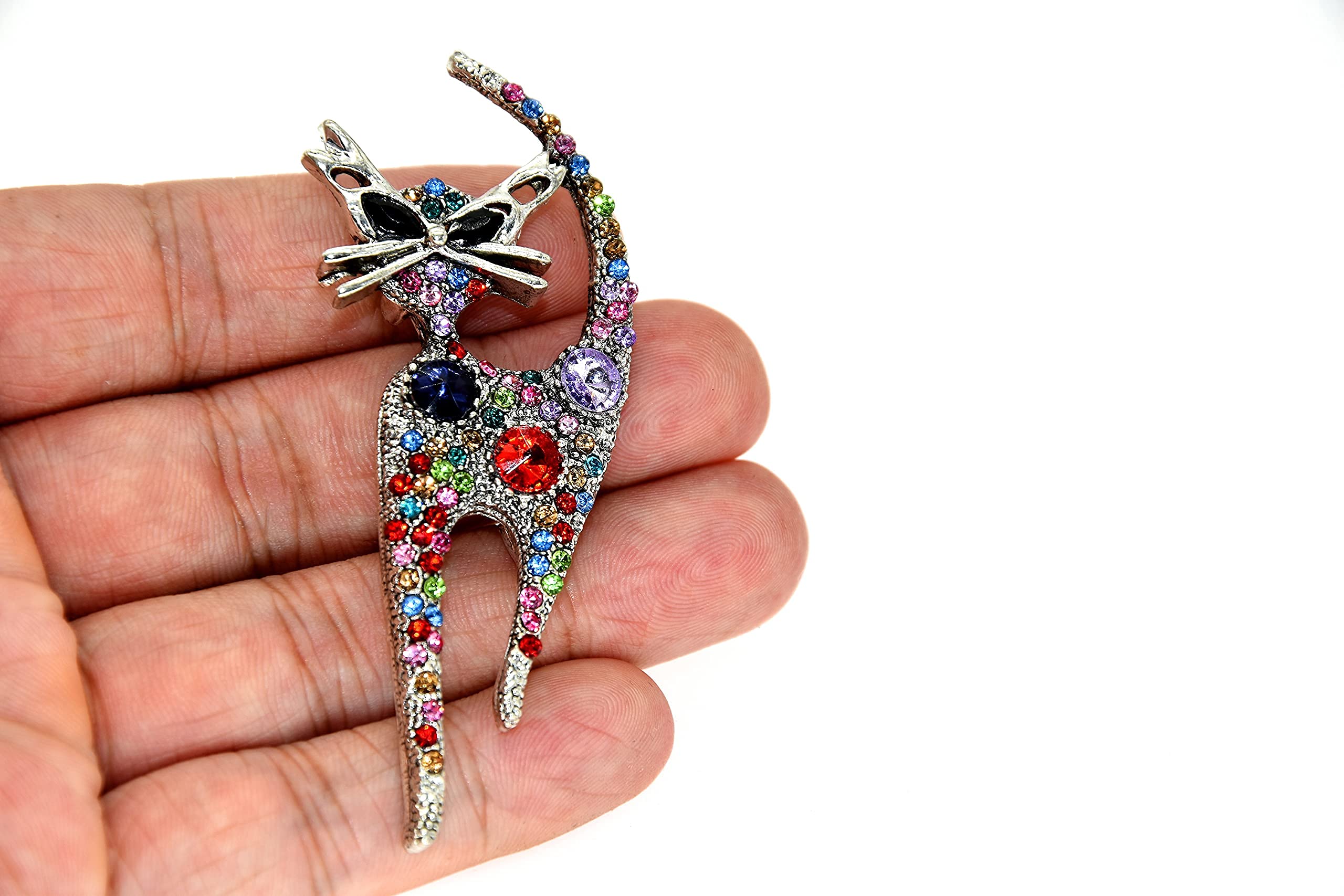 HAFILO vintage Austrian crystal rhinestones bizarre cat brooch scarf buckle pin for men women girl fashion personality jewelry