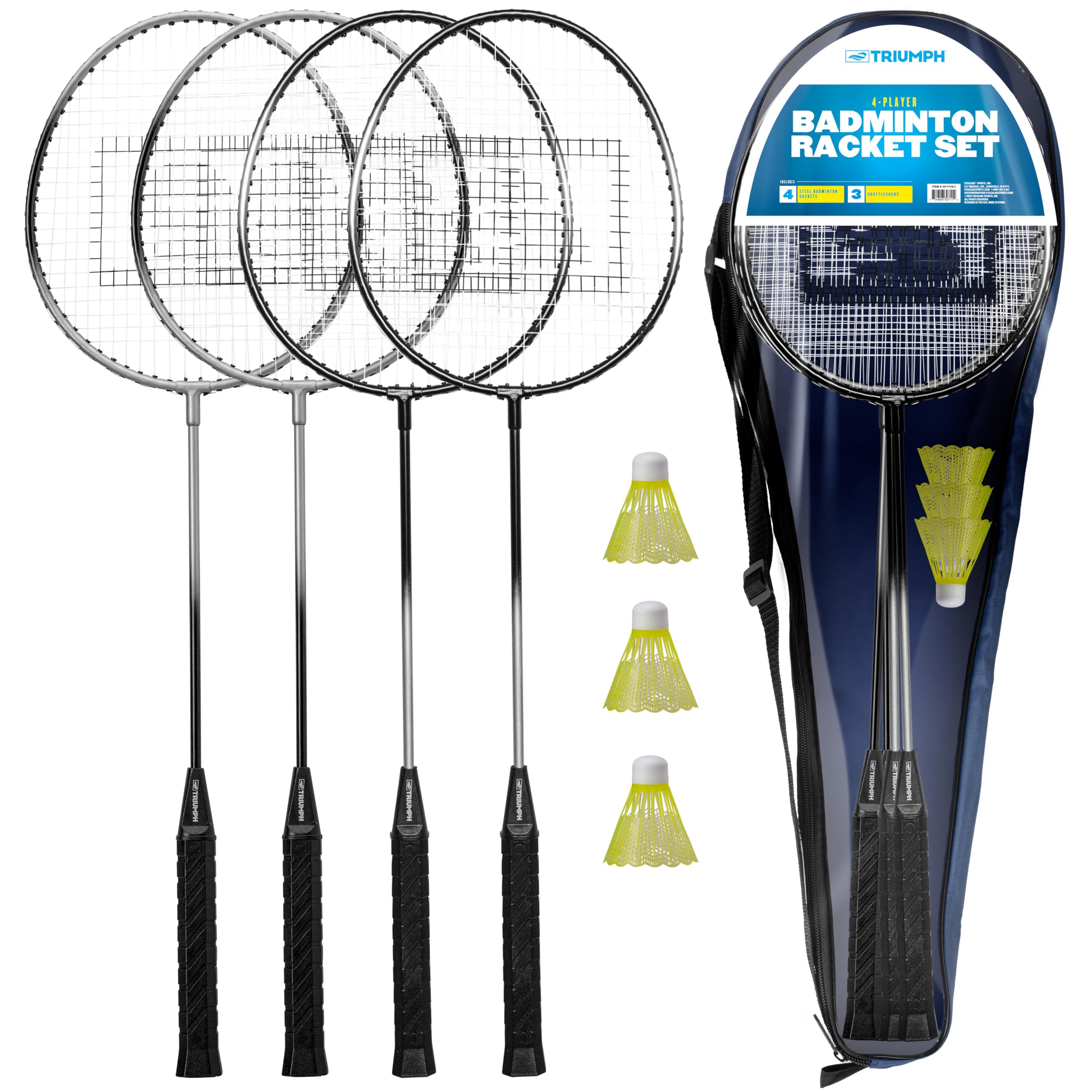 Triumph Sports 4-Player Badminton Set with 4 Rackets, 3 Shuttlecocks and 1 Carry Case, Black (35-7119-2)