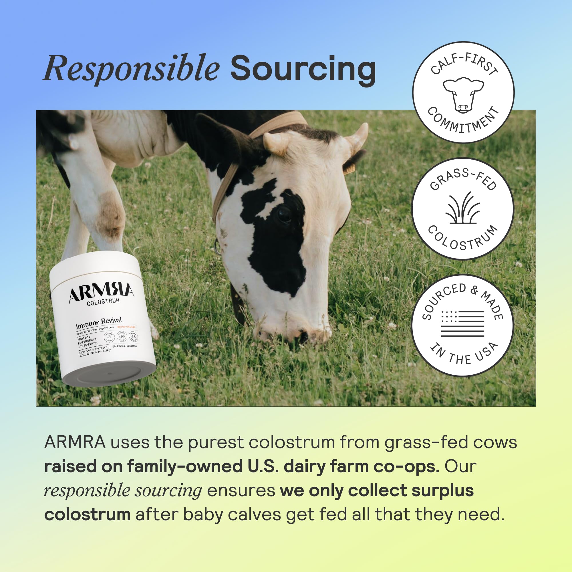 ARMRA Colostrum™ Premium Powder, Grass Fed, Gut Health Bloating Immunity Skin & Hair, Contains 400+ Bioactive Nutrients, Potent Bioavailable, Keto, Gluten & Fat Free (Blood Orange | 30 Servings)