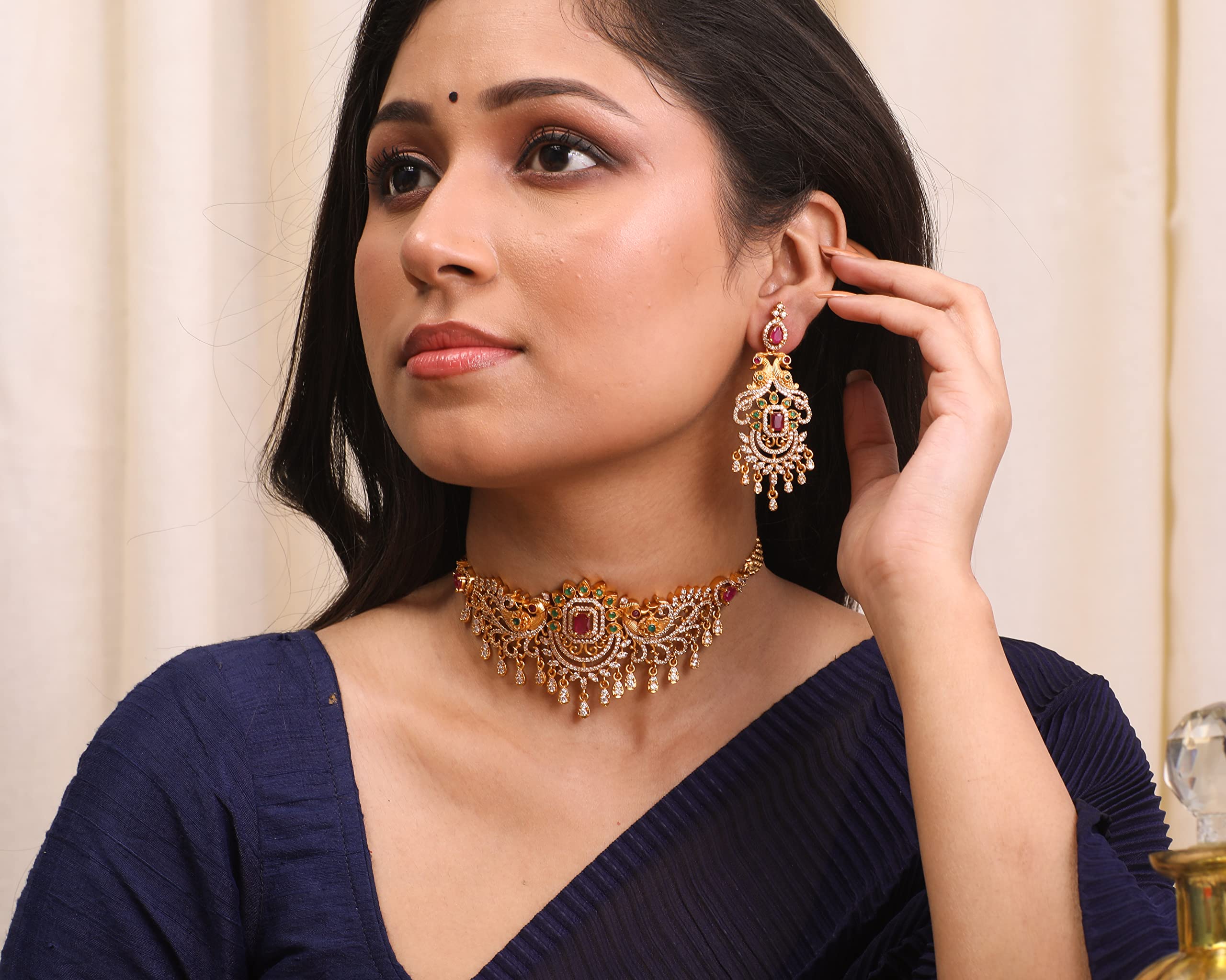 TARINIKA Antique Gold Plated Anuradha Choker Set with Peacock Design - Indian Jewelry Sets for Women | Perfect for Ethnic Occasions | Traditional Indian Choker Jewelry set | 1 Year Warranty*