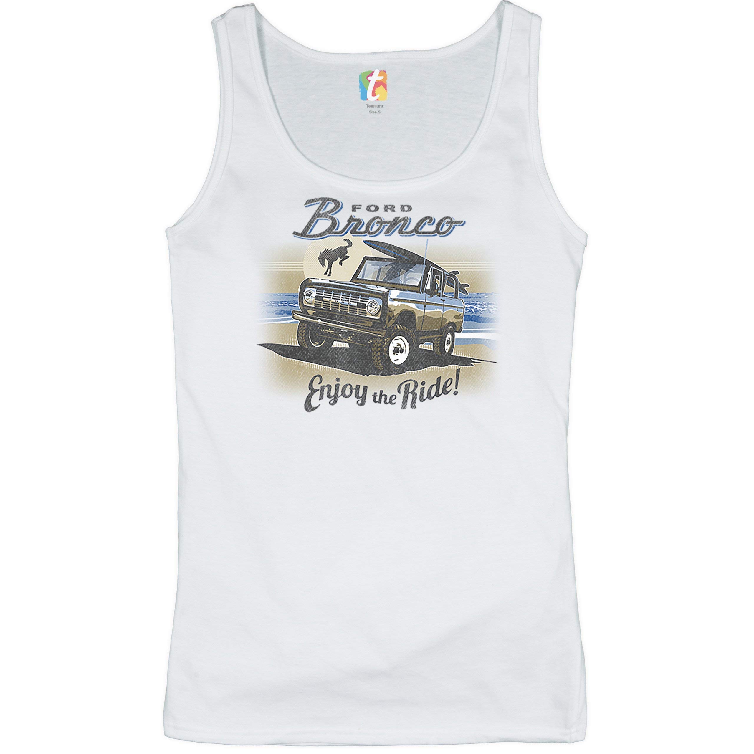 Ford Bronco Women's Tank Top Enjoy The Ride Offroad SUV Licensed Sleeveless White Medium