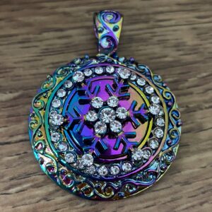 My Prime Gifts Interchangeable Snap Jewelry Round Shape Rhinestone Rainbow Oil Slick Bail Pendant fits 18-20mm Standard Size Ginger Style Charms, Rainbow, White, Clear (GJP4105)