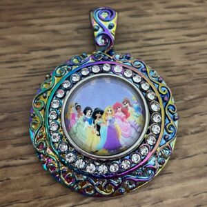 My Prime Gifts Interchangeable Snap Jewelry Round Shape Rhinestone Rainbow Oil Slick Bail Pendant fits 18-20mm Standard Size Ginger Style Charms, Rainbow, White, Clear (GJP4105)