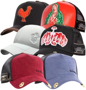 red monkey designs 6 hat bundle 4 of limited edition unisex fashion trucker cap hats + free bandanna.,multicolor,one size