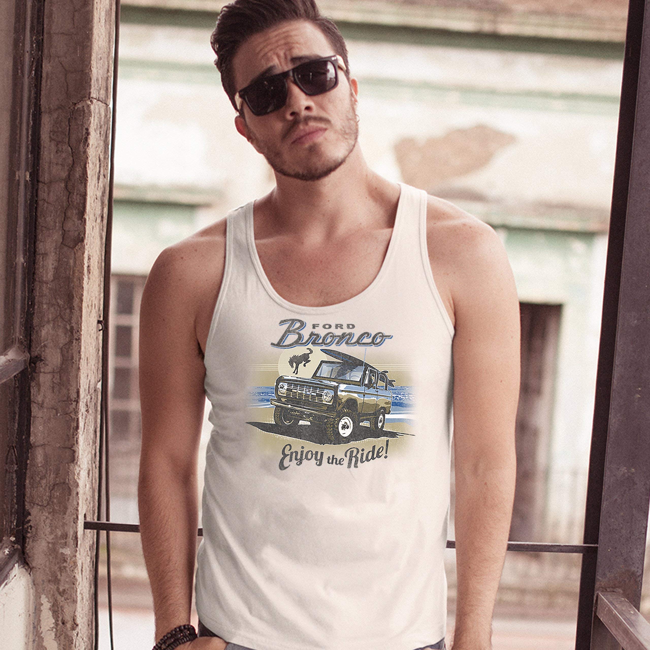 Ford Bronco Tank Top Enjoy The Ride Offroad SUV Licensed Men's Sleeveless White Large