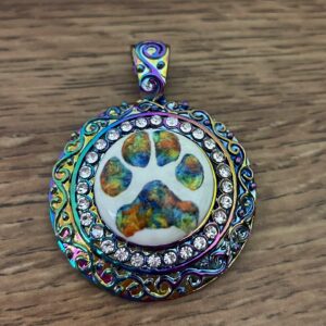 My Prime Gifts Interchangeable Snap Jewelry Round Shape Rhinestone Rainbow Oil Slick Bail Pendant fits 18-20mm Standard Size Ginger Style Charms, Rainbow, White, Clear (GJP4105)