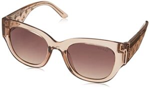 guess women's trendy peony pattern accent butterfly sunglasses, shiny beige/gradient brown, 50mm