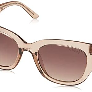 GUESS Women's Trendy Peony Pattern Accent Butterfly Sunglasses, Shiny Beige/Gradient Brown, 50mm