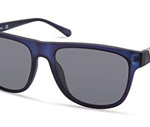 GUESS Men's Rounded Bottom Square Sunglasses, Matte Blue, 55mm